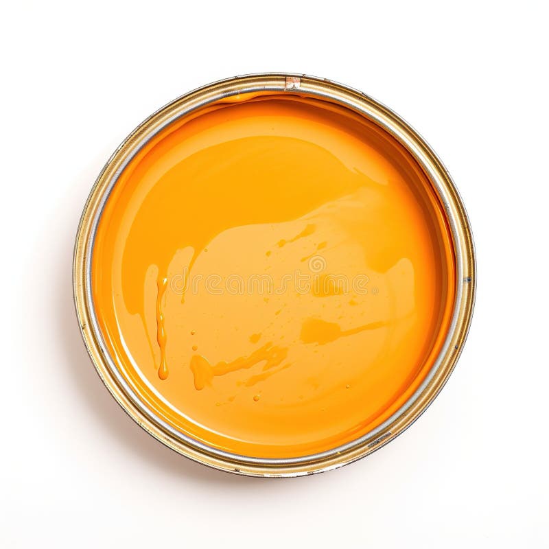 Orange Paint in Metal Can Isolated on White Background. Stock ...