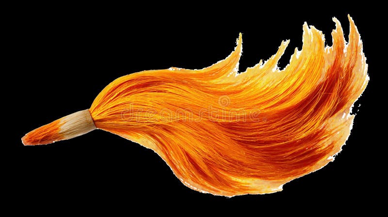 Orange Paintbrush Bristles Flowing Like Fire on Transparent Background ...