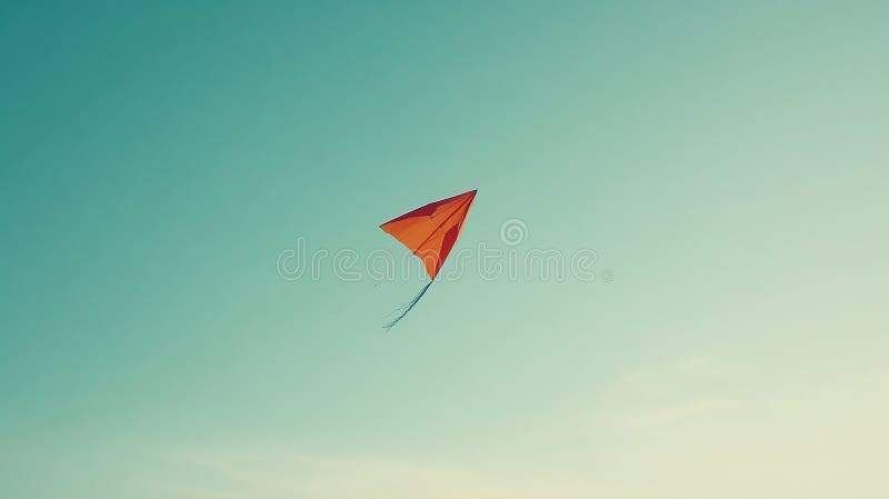 Orange Paper Airplane Kite Soaring in a Clear Blue Sky Stock ...