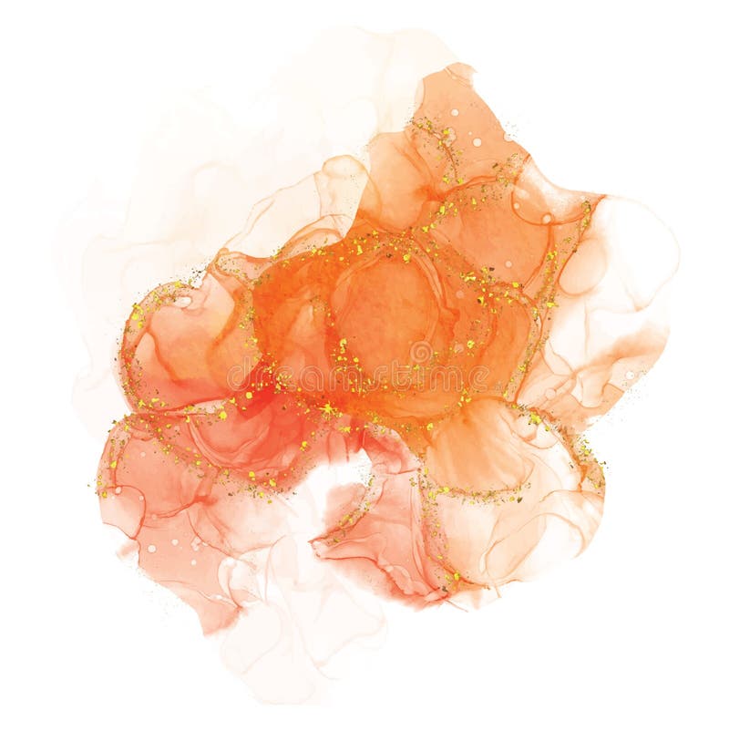 Orange Paper Alcohol Ink Watercolor with Gold Glitter Background Circle ...