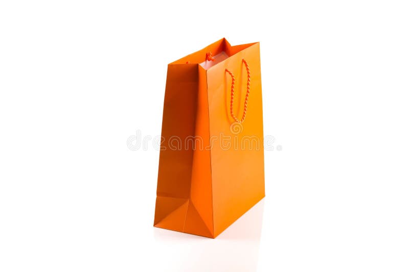 Orange Paper Bag Isolated on White Diagonal Angle Stock Photo - Image ...