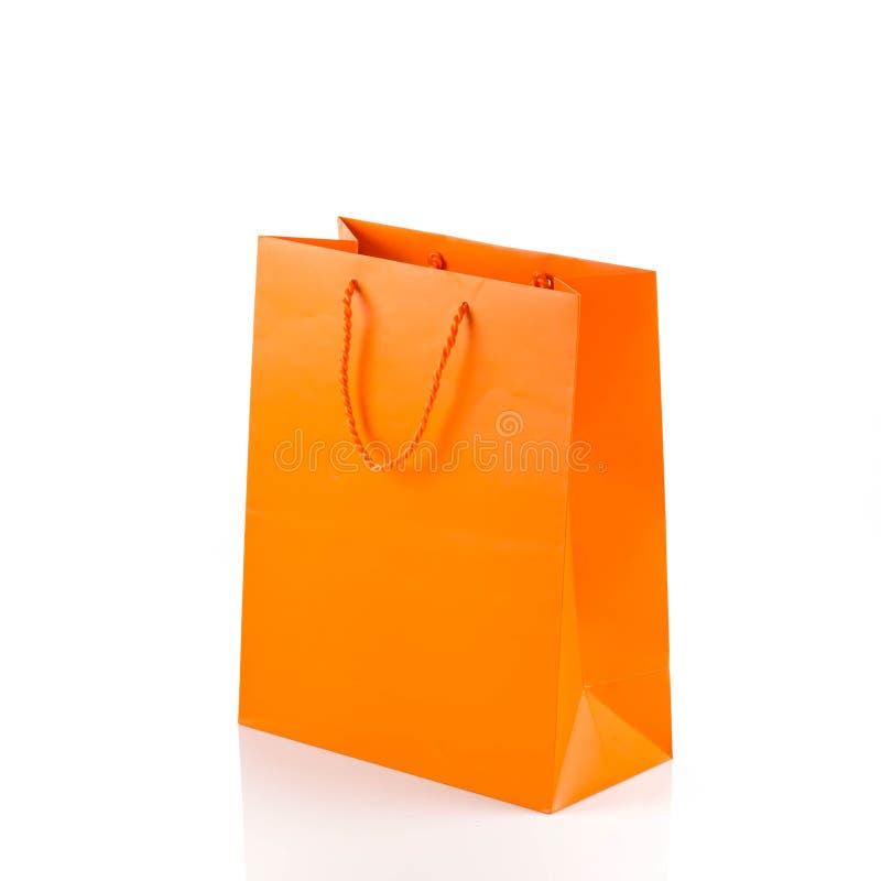 Orange Paper Bag Isolated on White Diagonal Angle Stock Image - Image ...