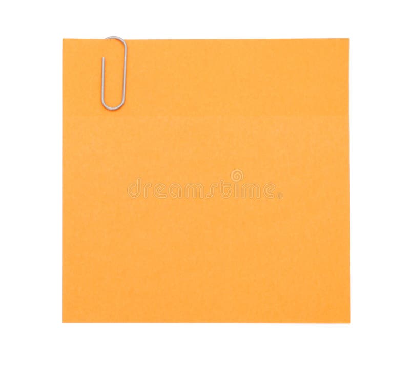 Orange Paper Note With Paper Clip Stock Photo - Image of paper, sticky ...