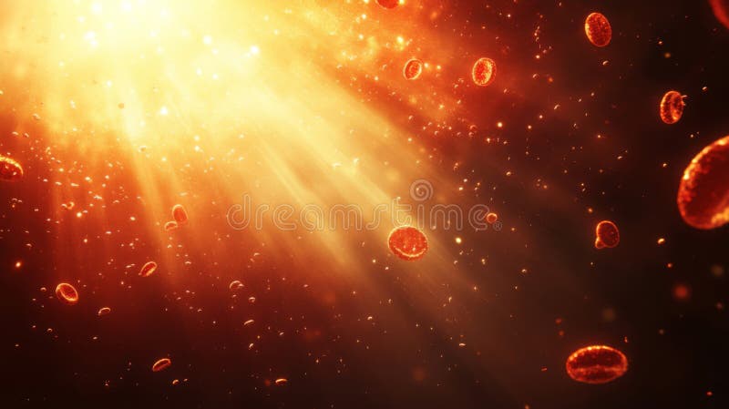 Orange Particles Floating in a Golden Light Stock Illustration ...