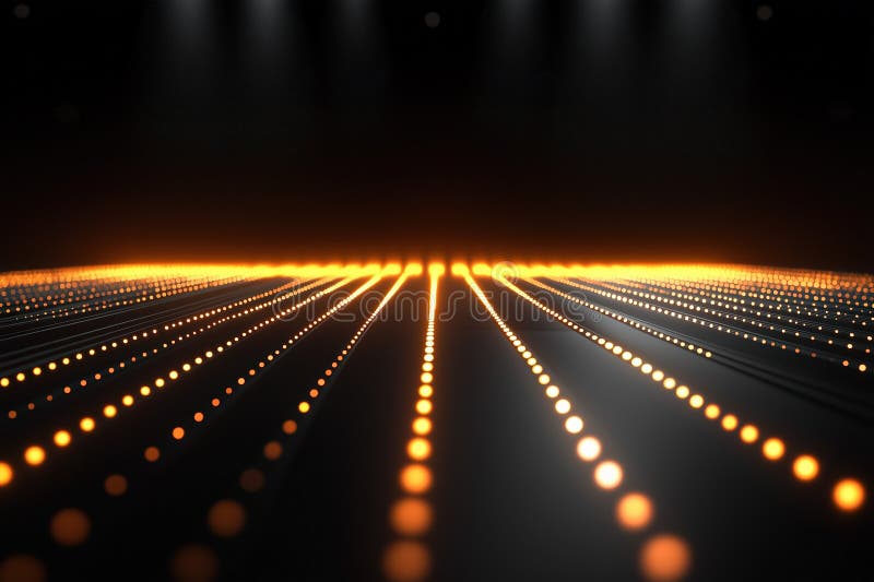 Orange Particles Flowing on Black Background with Spotlights Stock ...