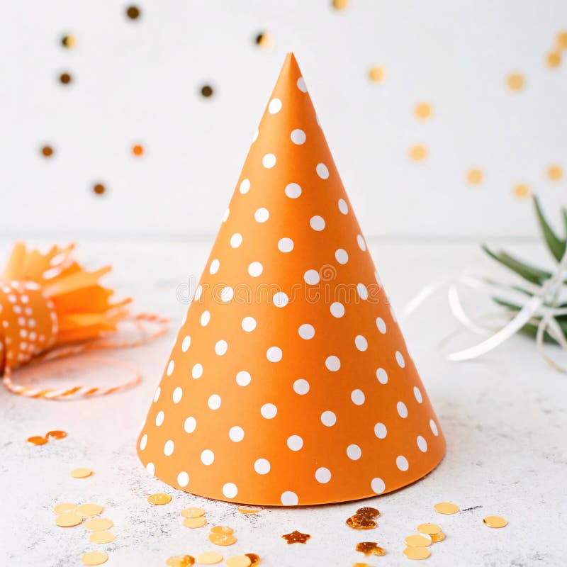 Orange Party Hat with White Polka Dots Stock Photo - Image of supplies ...