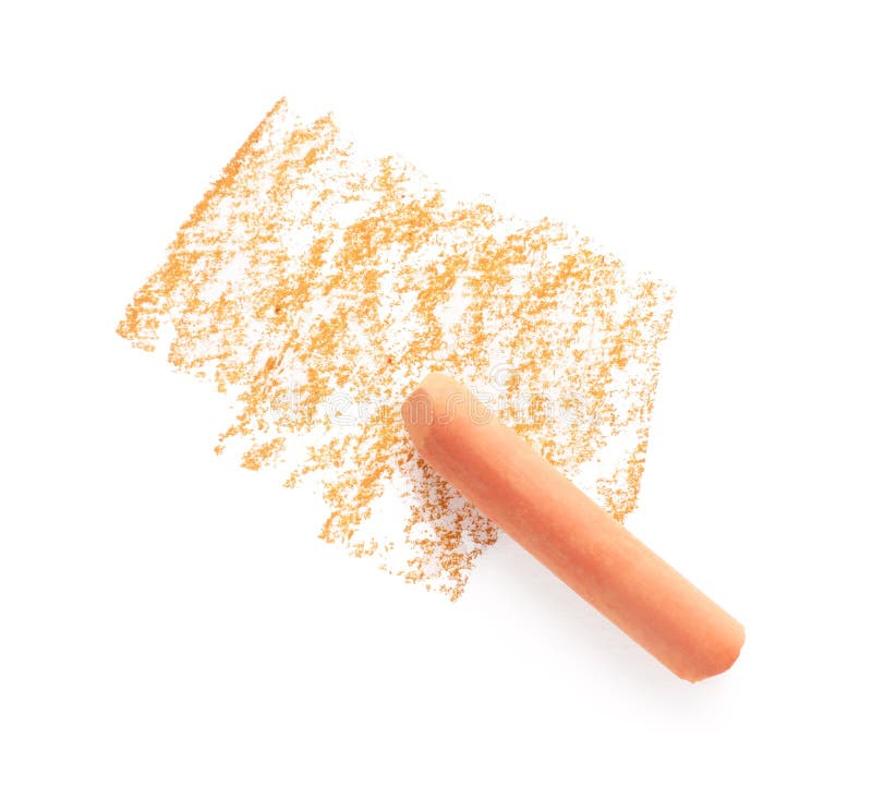 Orange Pastel Chalk on Sheet of Paper with Scribble, Top View. Drawing ...