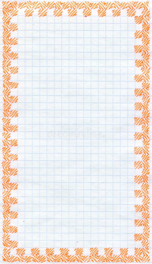 Orange Pattern on Checkered Paper, Narrow Vertical Background, Hand ...