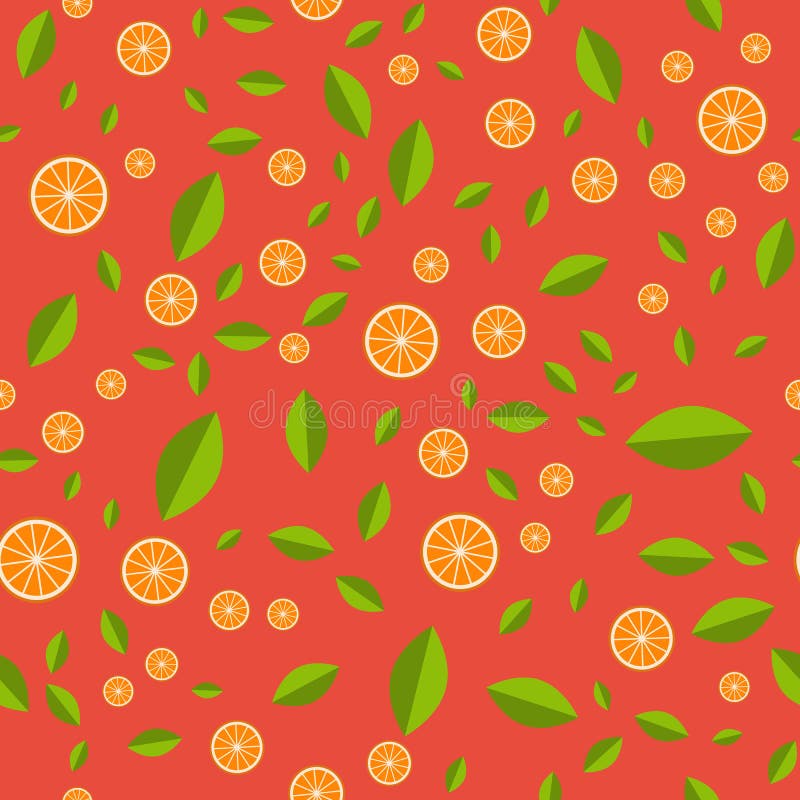 Orange Pattern. Seamless Pattern with Orange and Green Leaf Stock ...