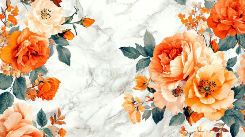 Orange and Peach Roses on Marble Background Stock Illustration ...