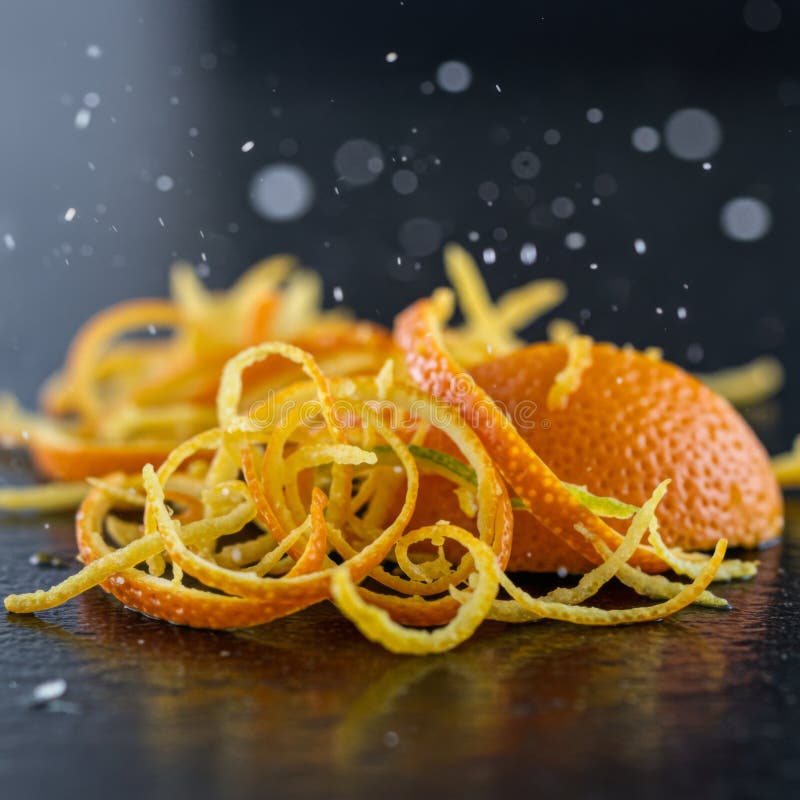 Orange Peel Zest Closeup with Water Splash Stock Illustration ...