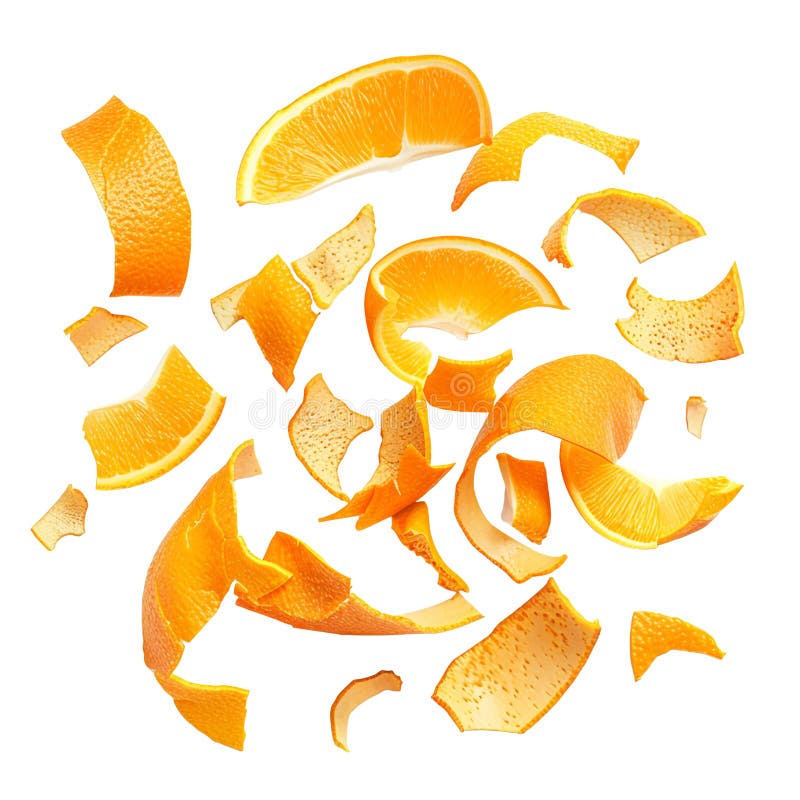 Orange Peels in mid air stock image. Illustration of fresh - 349329729