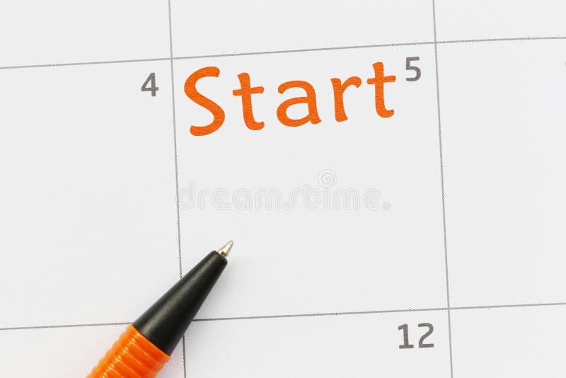 Orange Pen that Points To a Start Text Stock Image - Image of schedule ...