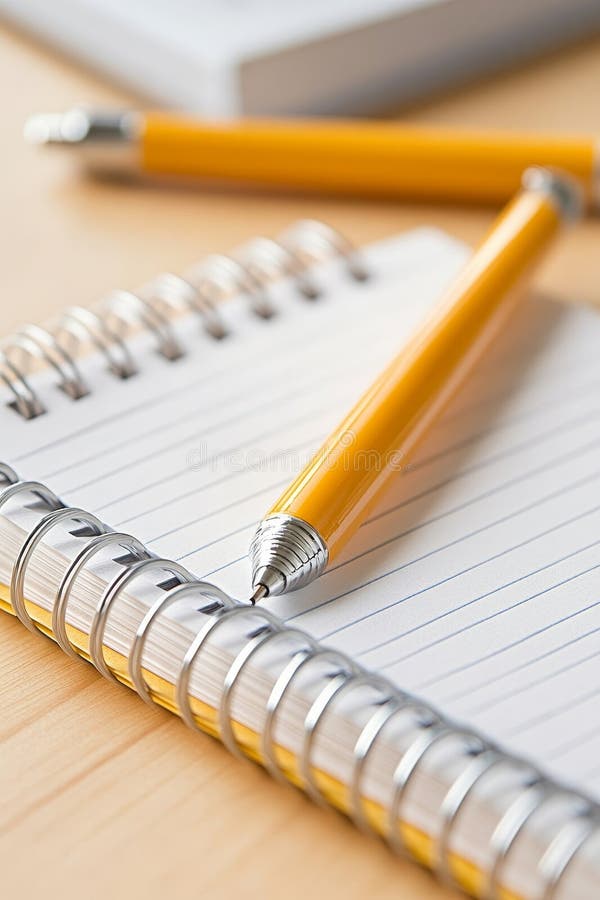 Orange Pen Resting on an Open Spiral Notebook with Plants in the ...