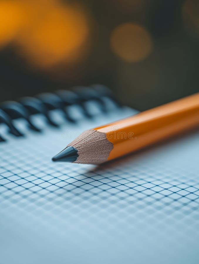 Orange Pencil on Grid Pattern Spiral Notebook. Stock Illustration ...