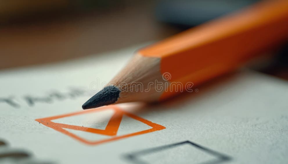 Orange Pencil Marks Checkbox on Notepad, Close-up for Planning ...