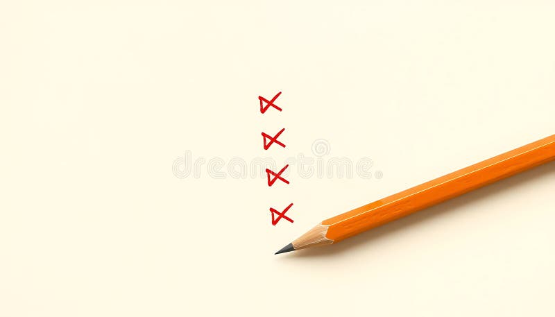 An Orange Pencil Marks Completed Tasks on a Cream Paper with Red Cross ...