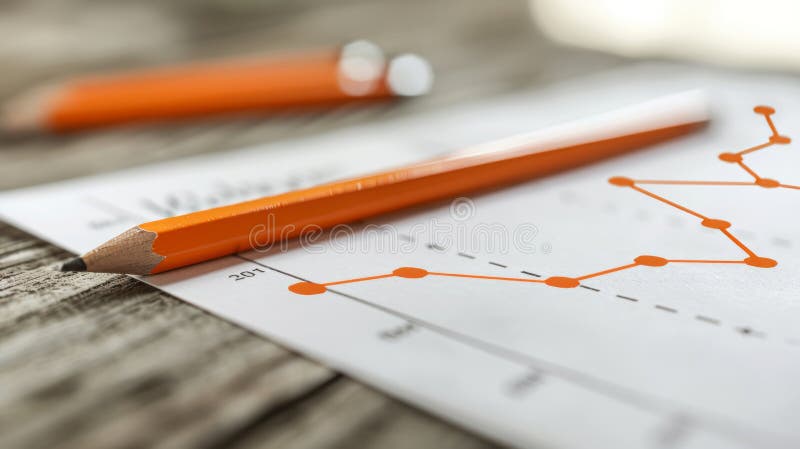 Orange Pencil on Paper with Fluctuating Line Graph Representing ...