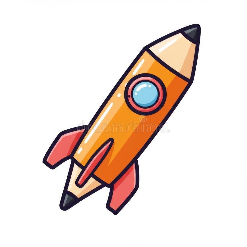 Orange Pencil Rocket Cartoon Illustration Stock Illustration ...