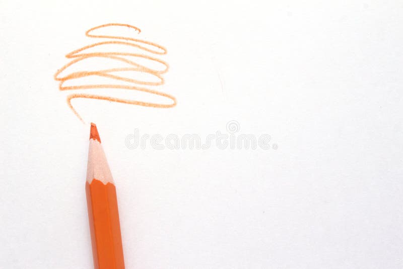 Orange Pencil with Scroll on White Background Stock Image - Image of ...