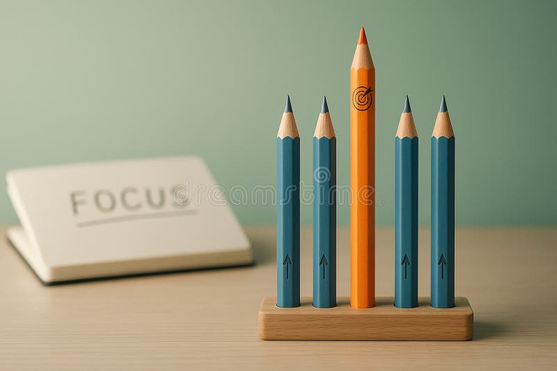 Orange Pencil with Target Icon Standing Out among Blue Pencils ...