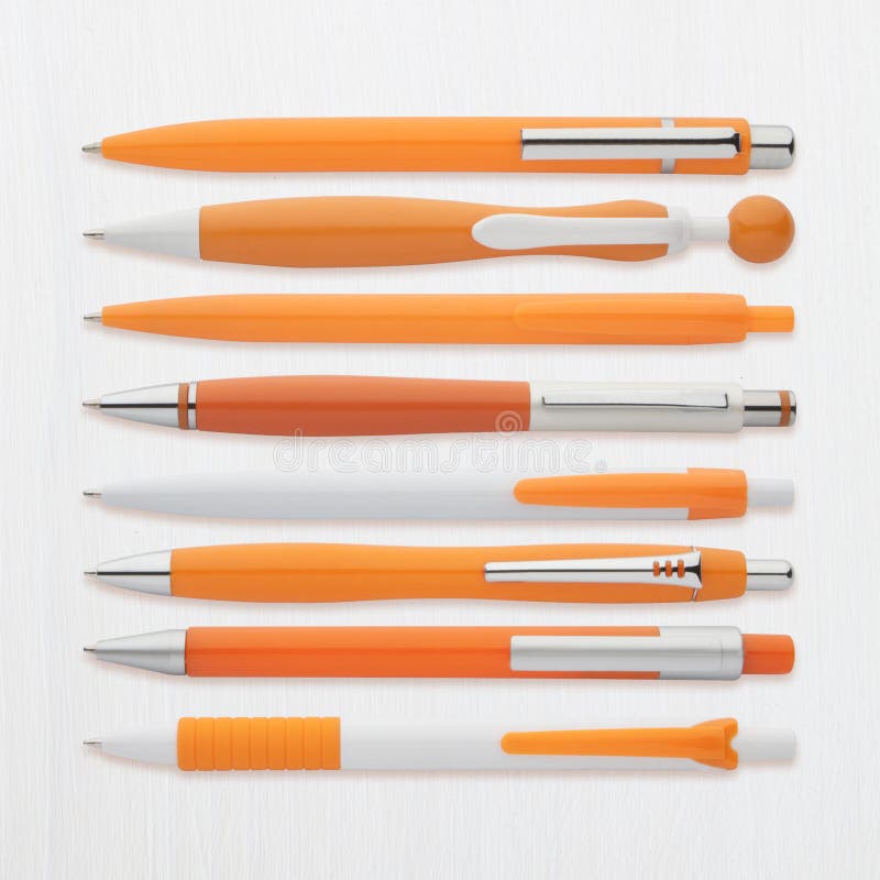 Orange Ball Pens Collection, with PS Path Stock Photo - Image of ball ...