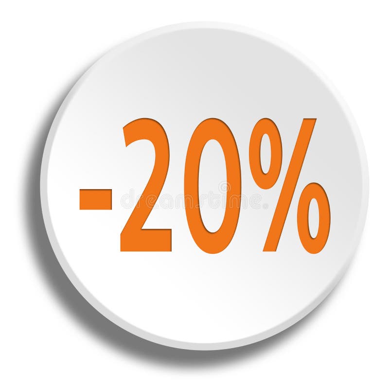 Orange 20 Percent in Round White Button with Shadow Stock Illustration ...