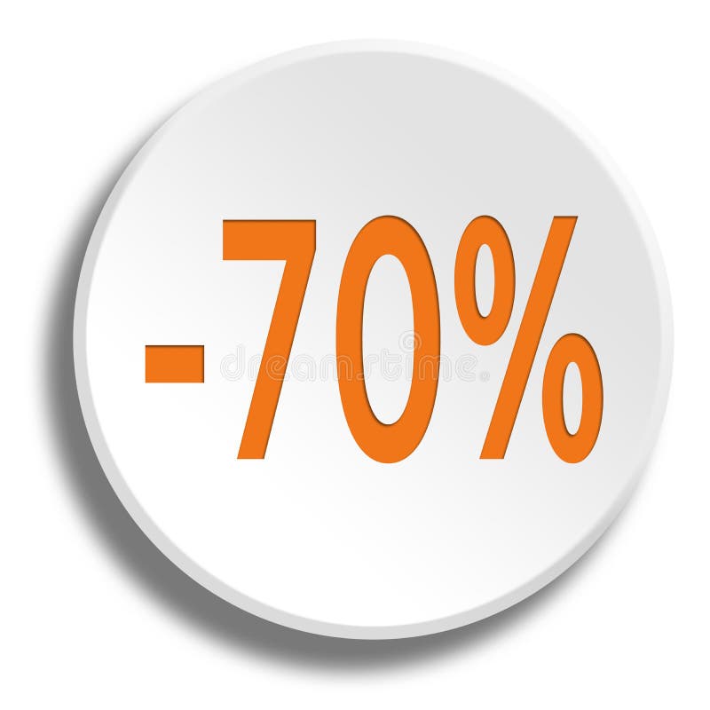 Orange 70 Percent in Round White Button with Shadow Stock Illustration ...
