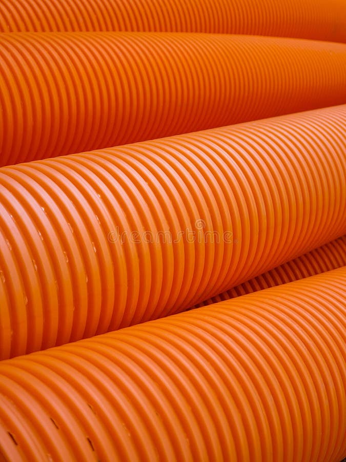 Orange Perforated Drainage Pipe, Corrugated. Stock Image - Image of ...