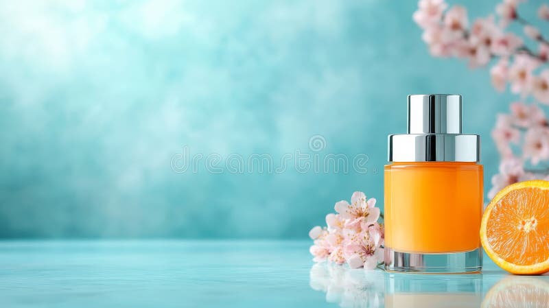 Orange Perfume Bottle with Floral Elements Stock Illustration ...