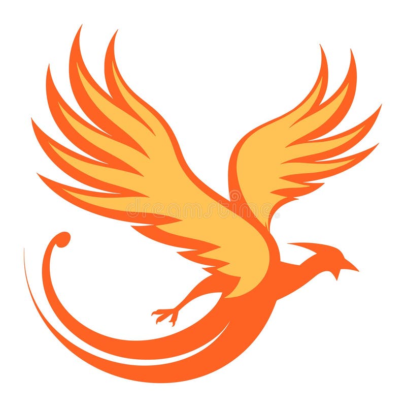 Orange Phoenix Bird In Flight With Spread Wings And Tail Mythical Fire