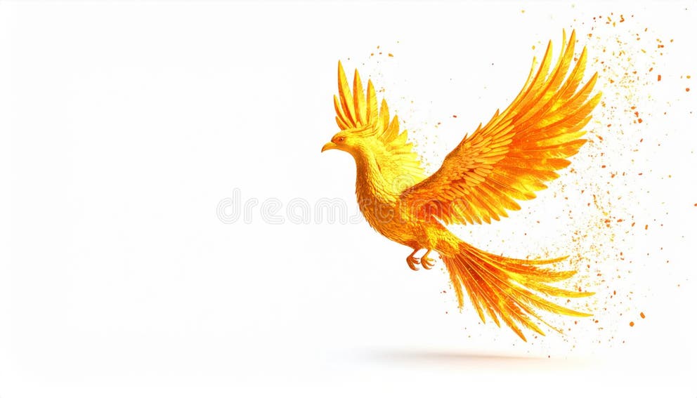 Orange Phoenix in Flight Against White Background Stock Illustration ...