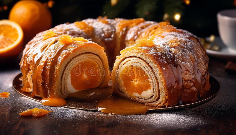 Orange Pie Roulade Very Tasty Blurred Background Stock Illustration ...