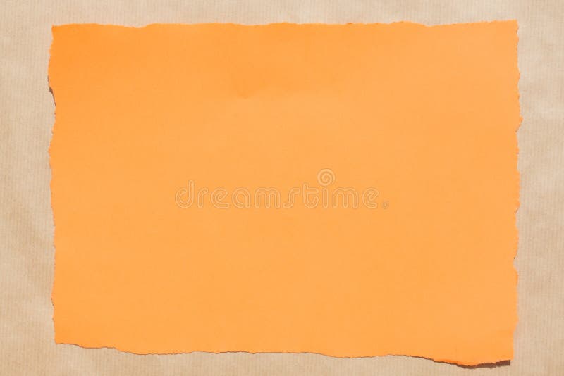 Orange Piece of Torn Paper on Recycled Paper Background Texture Stock ...
