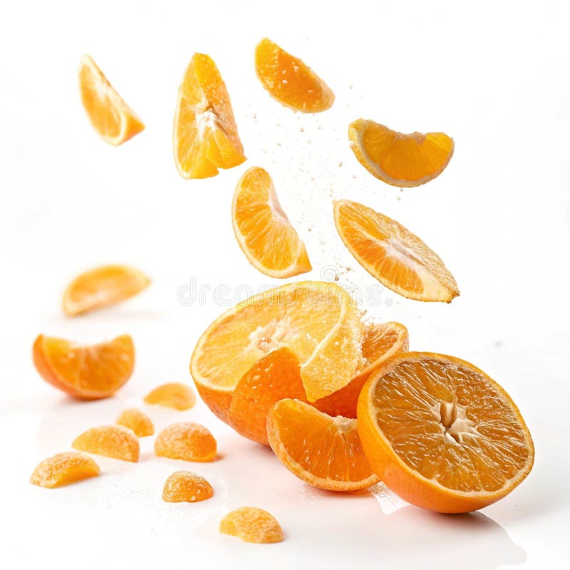Orange Pieces in Motion Isolated on White Background Stock Illustration ...