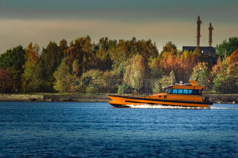 Orange pilot ship stock image. Image of autumn, guidance - 88608225