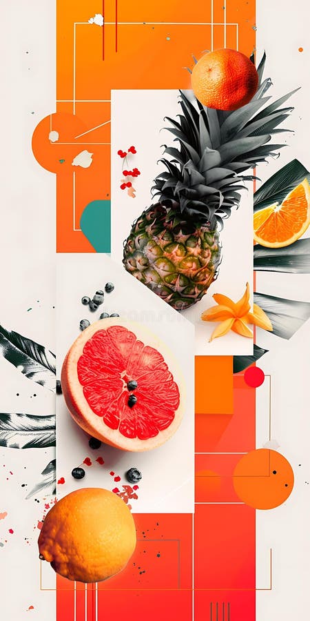 Orange, Pineapple and Grapefruit Fruit Collage Generated Using AI ...