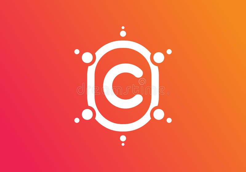 Orange Pink Gradient Color of C Initial Letter in Oval Frame Stock ...