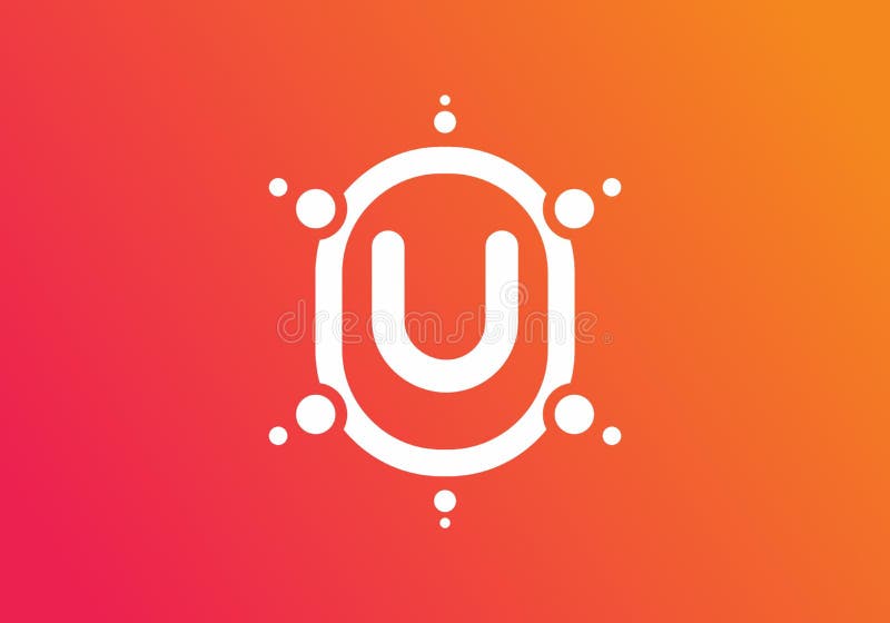 Orange Pink Gradient Color of U Initial Letter in Oval Frame Stock ...