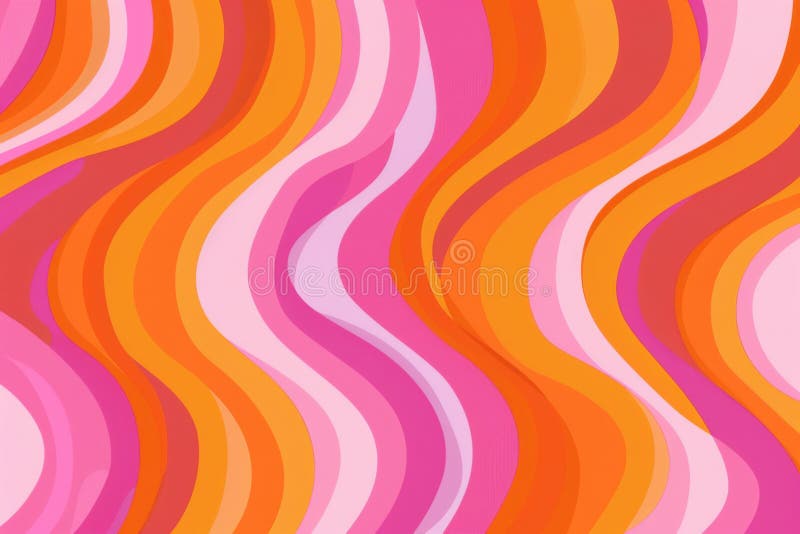 Orange and Pink Groovy Wavy Lines Pattern, Simple Vector Art Style ...