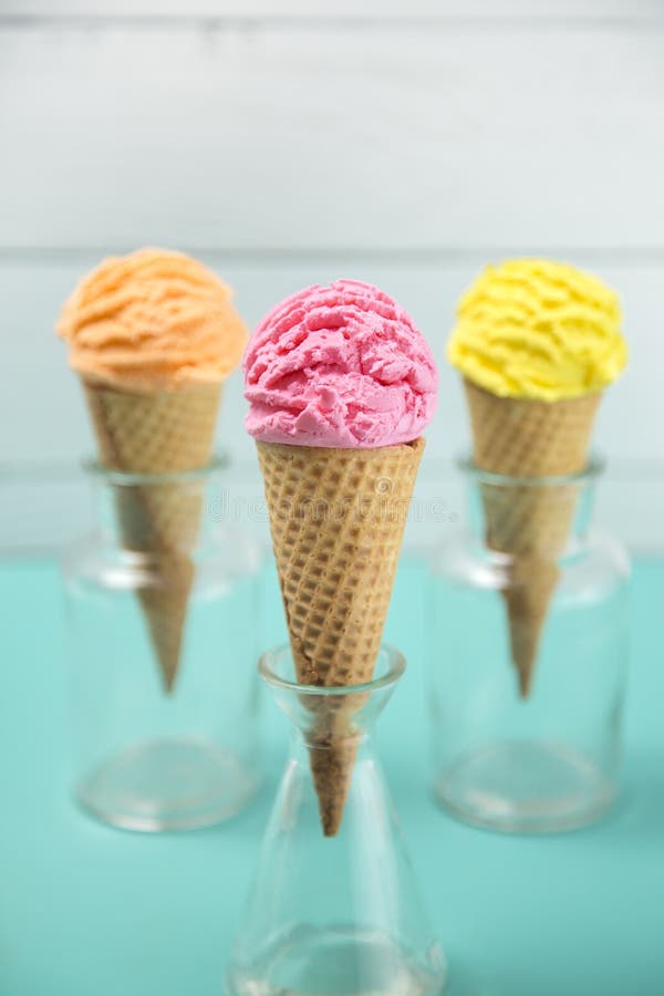 Orange Pink and Yellow Scoops of Ice Cream Stock Image - Image of ...
