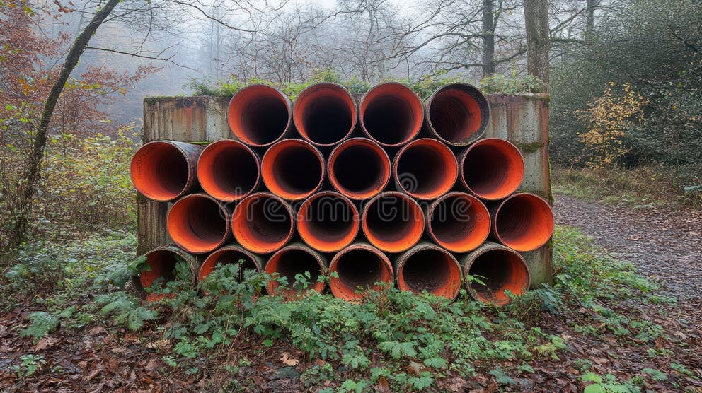 Orange Pipes in Forest stock illustration. Illustration of conservation ...