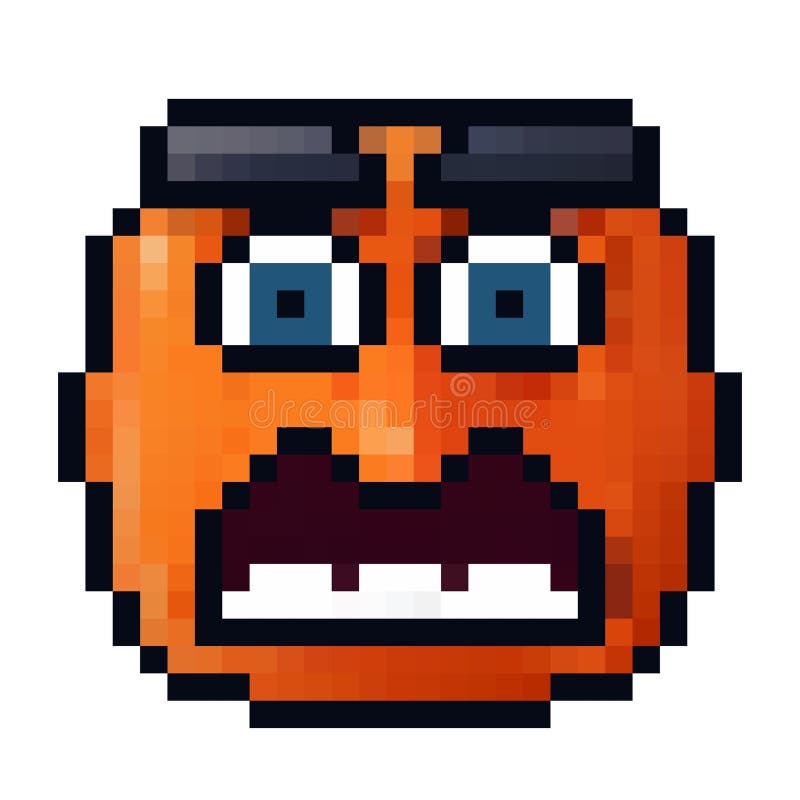 Orange Pixelated Face Expressing Shock and Surprise with Exaggerated ...