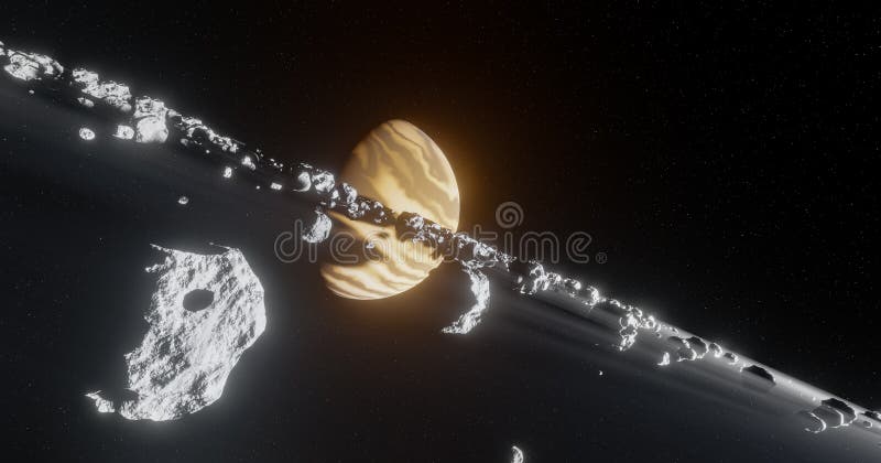 Orange Planet with Asteroid Ring Stock Illustration - Illustration of ...
