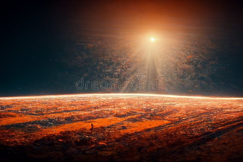 Orange Planet and Sun Shine Stock Image - Image of mars, generated ...