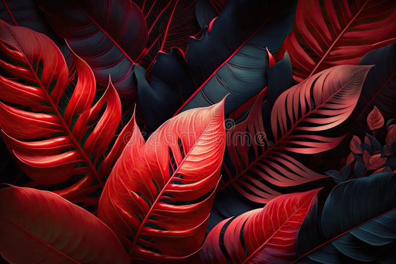 Red Plant Leaves Background (AI Generated) Stock Illustration ...