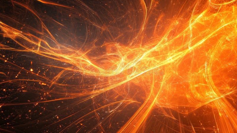 Orange Plasma Energy Streaks Flowing on Dark Background Stock ...