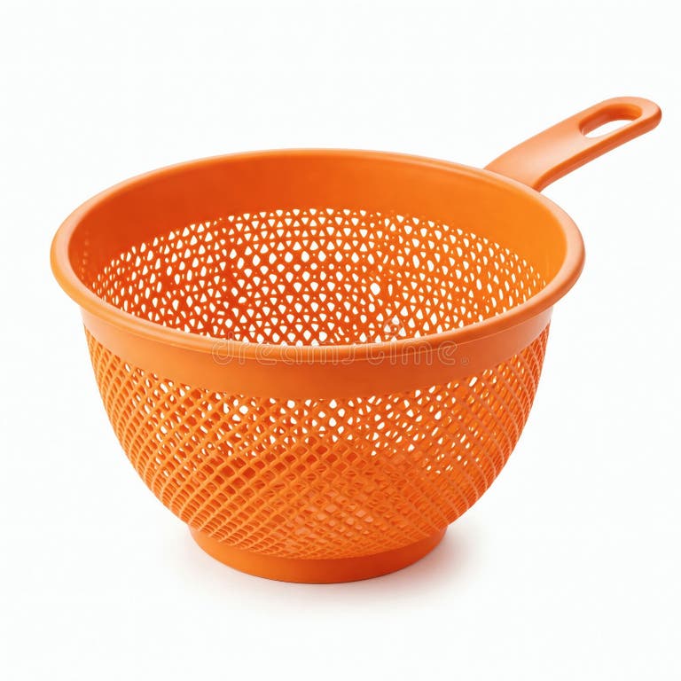 Orange Plastic Colander Isolated on White Background Front View Stock ...