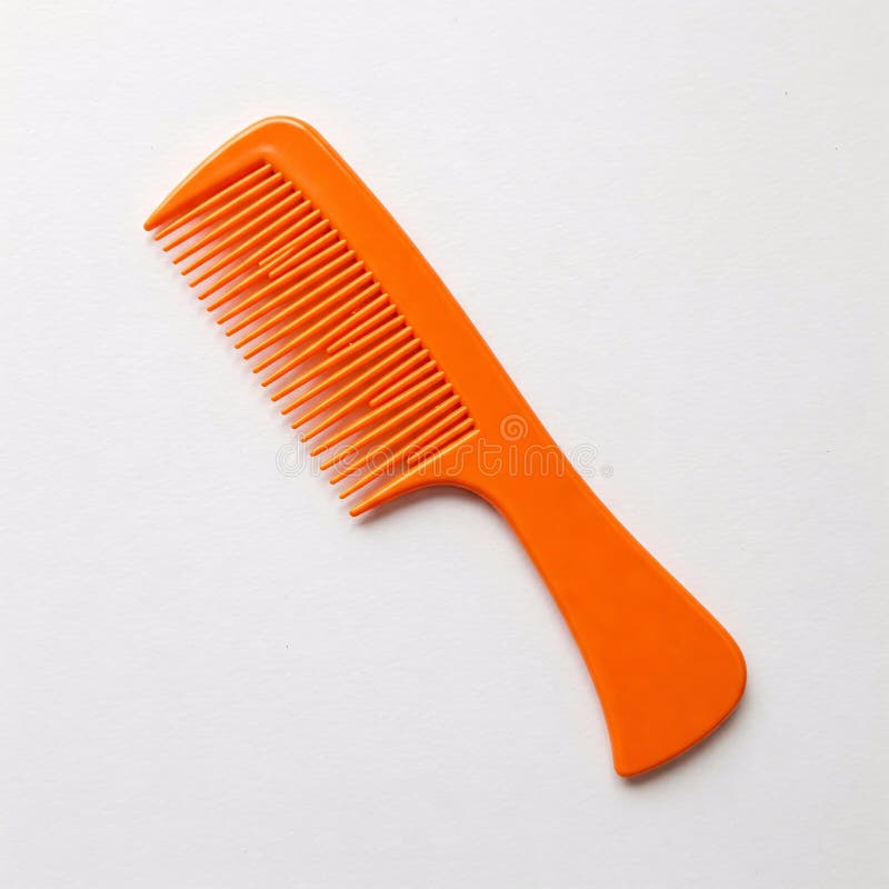 Orange Plastic Comb on White Background. Top View. Flat Lay. Stock ...