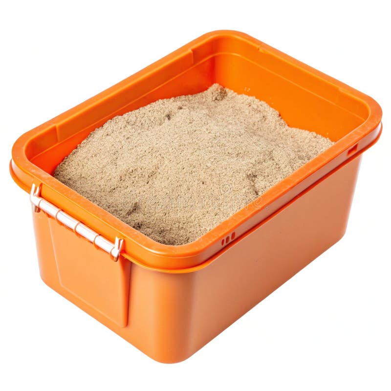 Orange Plastic Container with Sand Isolated on White Background Stock ...